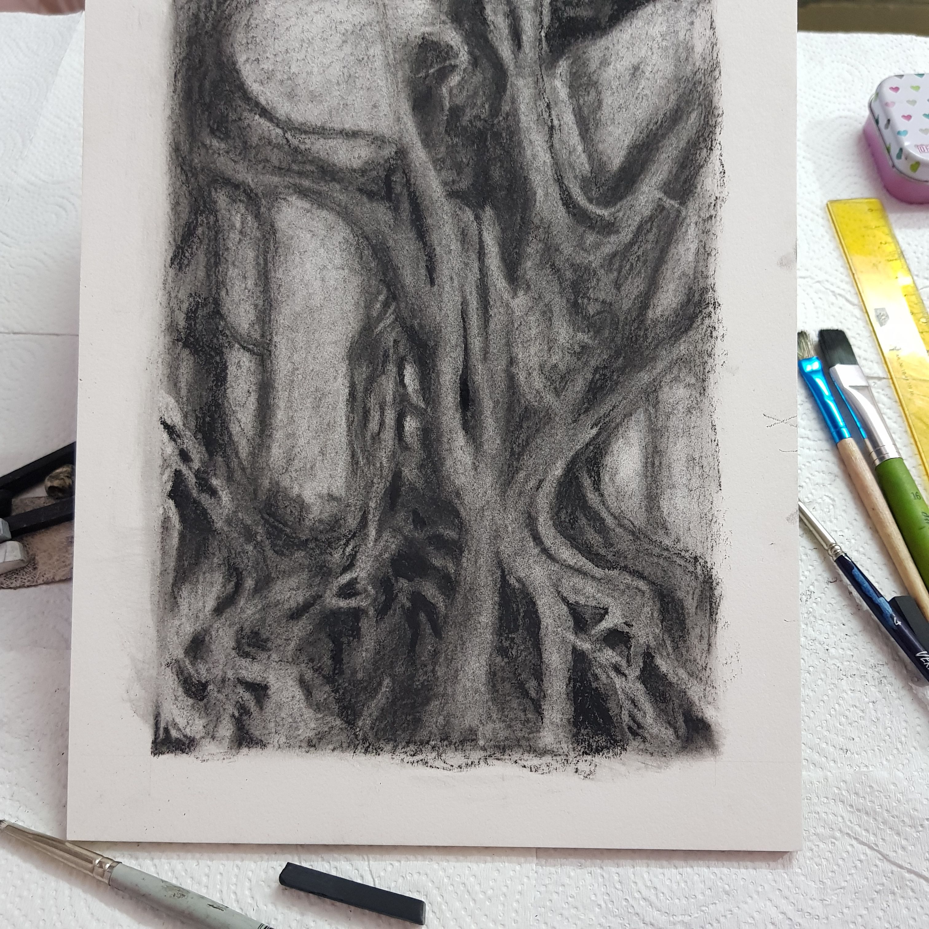 Mystical tree charcoal drawing – Watercolor Journal